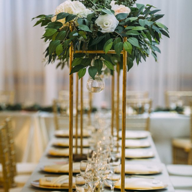 Tall Gold Metal Floral Stand - Valley Tent & Party Rentals