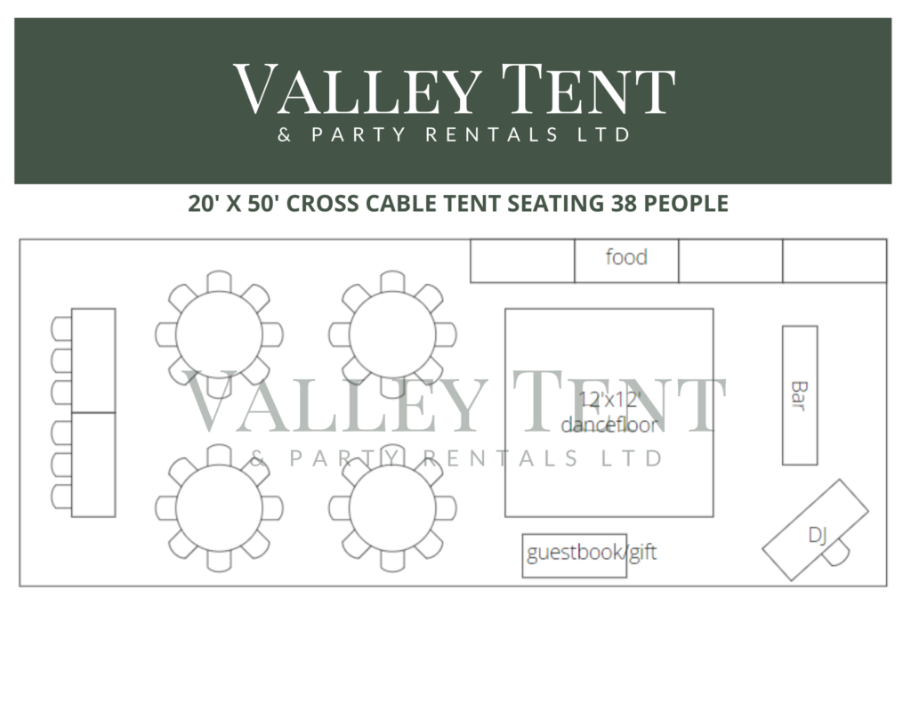 20' x 50' Cross Cable Tent Rental - Valley Tent & Party Rentals